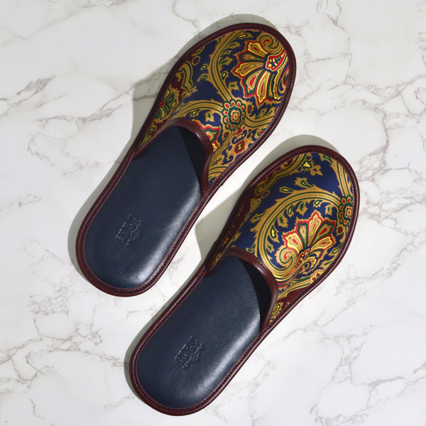 Men's Luxurious Silk and Leather Slippers, Made in Italy