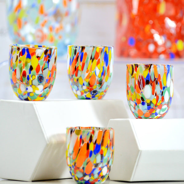 Contemporary Shot Glasses, Set of 4, Multi-color, Murano Glass