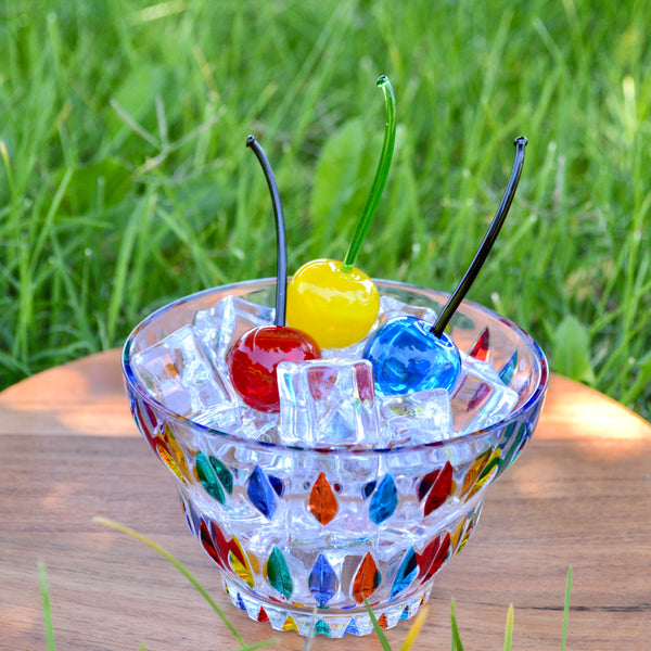Murano Glass Cherries, Lifelike, Multi-Color, Set of 3, Handmade in It