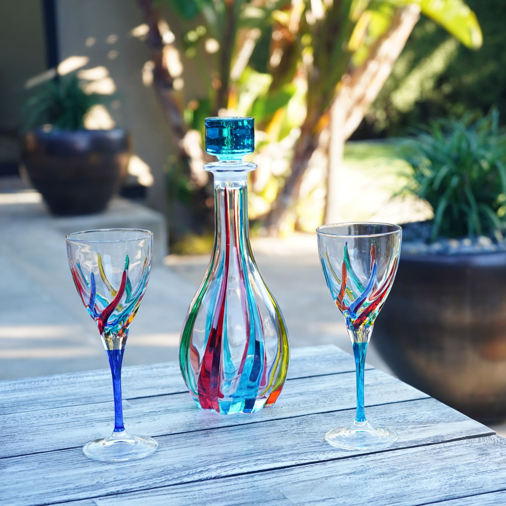 Trix Round Decanter, Hand Painted Crystal, Made in Italy